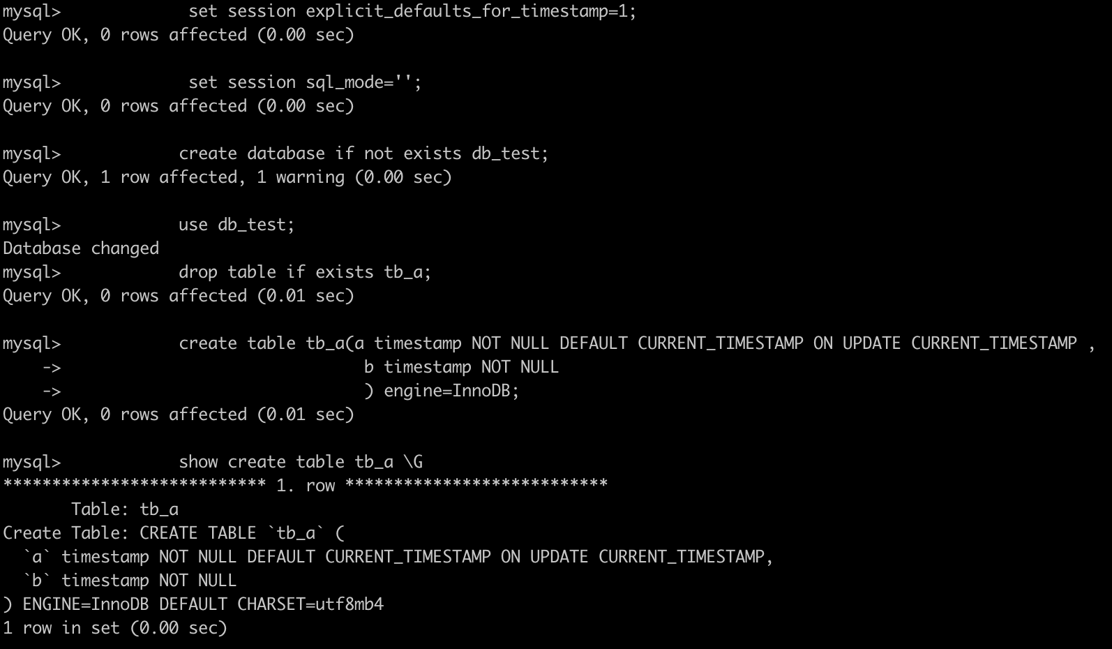技术分享 | MySQL--测试--timestamp 字段默认值测试
